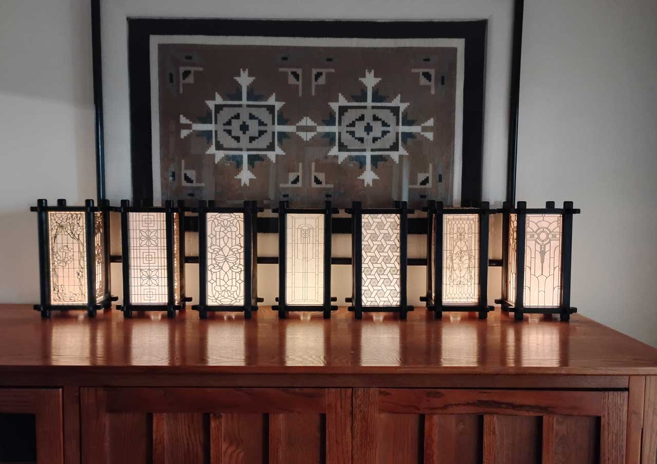 Laser Lamps – Shoji-type lamps crafted with custom wooden frames and ...